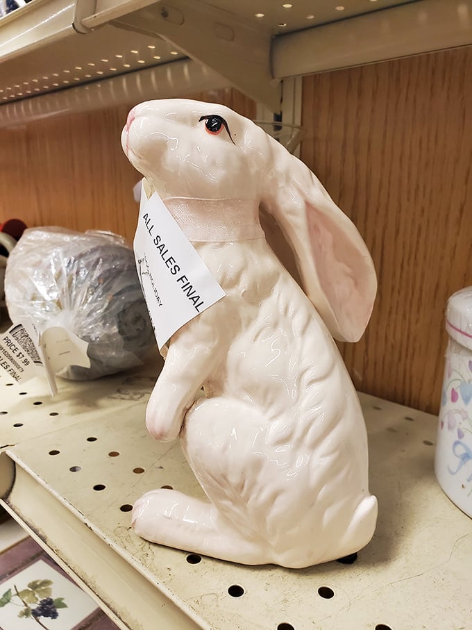 This dignified ceramic rabbit stands at attention, silently judging your life choices. At $3.99, he's the most affordable therapist you'll ever find. 