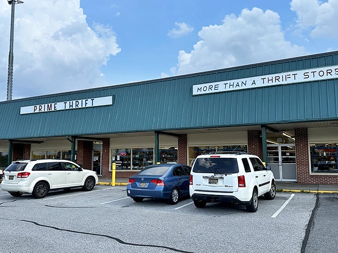 Morning sunshine illuminates the Thrift Center's façade, where Delaware's treasure seekers begin their quest for secondhand gold.
