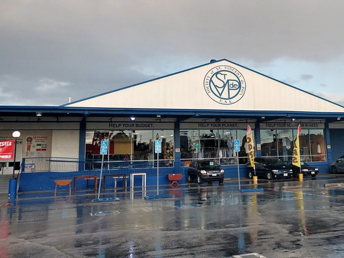 Rain or shine, the store's triple mission statement reminds shoppers they're doing good while scoring deals.