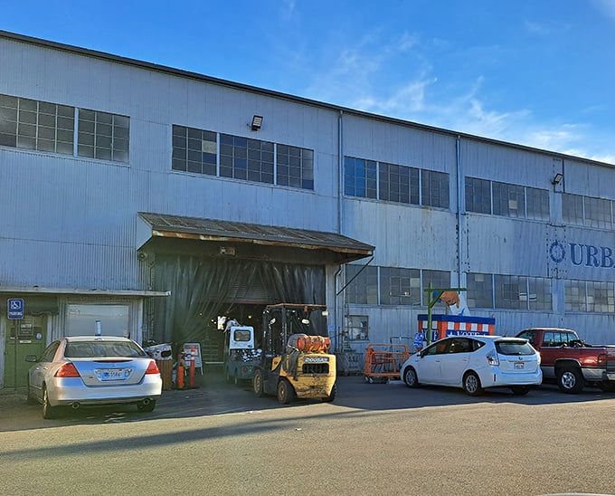 Blue letters announce your arrival at this recycling wonderland. Your car may arrive empty, but it's guaranteed to leave full.