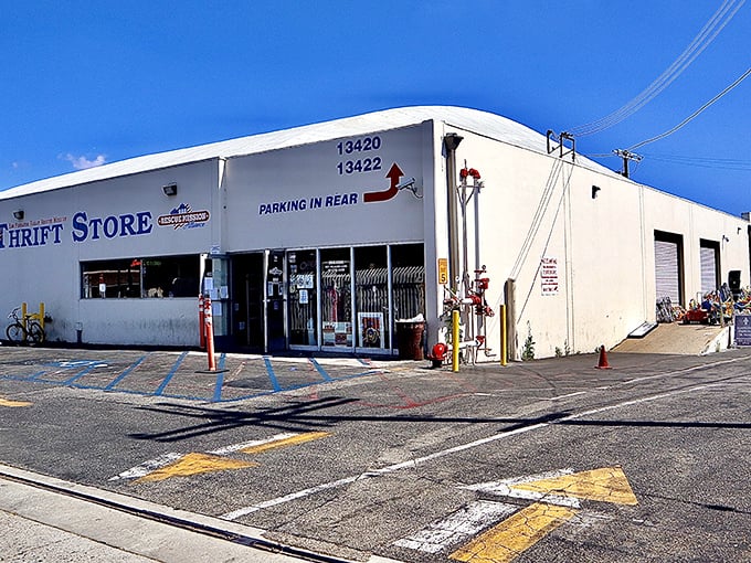 Parking in rear? More like paradise in front! This no-frills façade is the gateway to thrifting nirvana.
