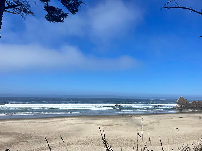 Those towering headlands embrace this golden cove like protective arms welcoming weary coastal wanderers home.
