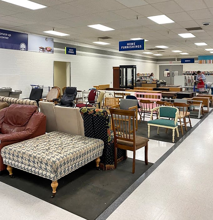 The furniture section: where mid-century modern meets "my grandmother had that exact chair!" Nostalgia with cushions.