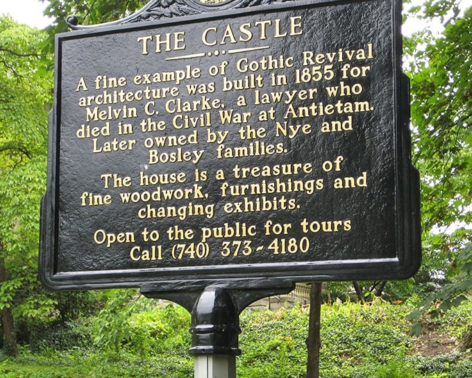 This historical marker tells the tale of Melvin Clarke's 1855 Gothic Revival masterpiece. Like all great architecture, it outlived its creator to become a community treasure.