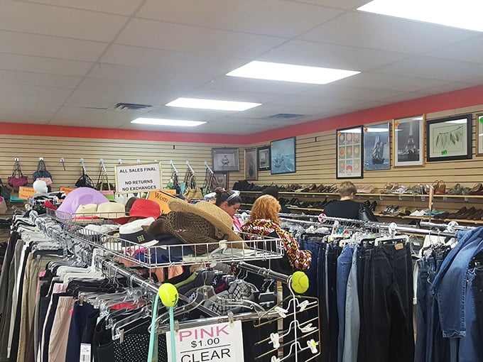 Racks upon racks of possibility! The clothing section stretches into the horizon like a fashionista's dream sequence.
