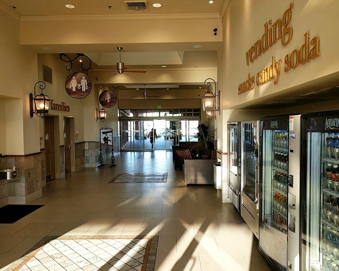 Vending machines and refreshment options strategically placed throughout the mall ensure you never have to shop thirsty—a true desert survival tactic.