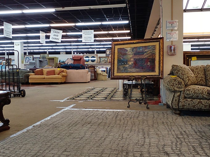 Not your grandmother's dusty secondhand shop. This sprawling interior offers breathing room between departments and lighting that actually lets you see what you're buying.