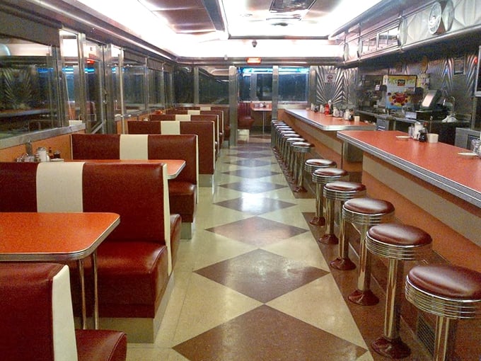 Step inside and time-travel to the golden age of diners—red vinyl booths, chrome accents, and a counter where stories are shared over steaming coffee cups.