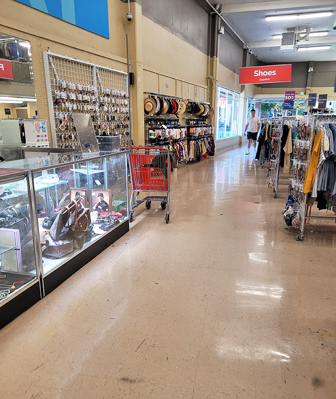 Organized chaos at its finest—where jewelry cases meet shoe racks in a retail symphony that plays a different tune every visit.