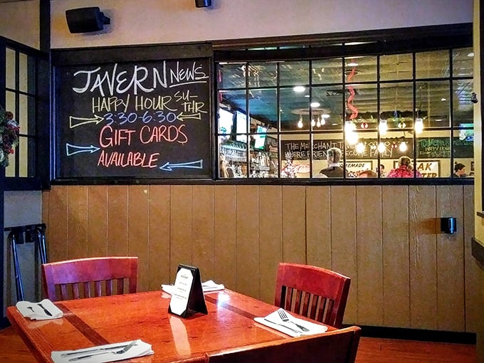 The chalkboard announces happy hour like an old friend inviting you over. Those wooden chairs have heard countless stories and supported many satisfied diners.