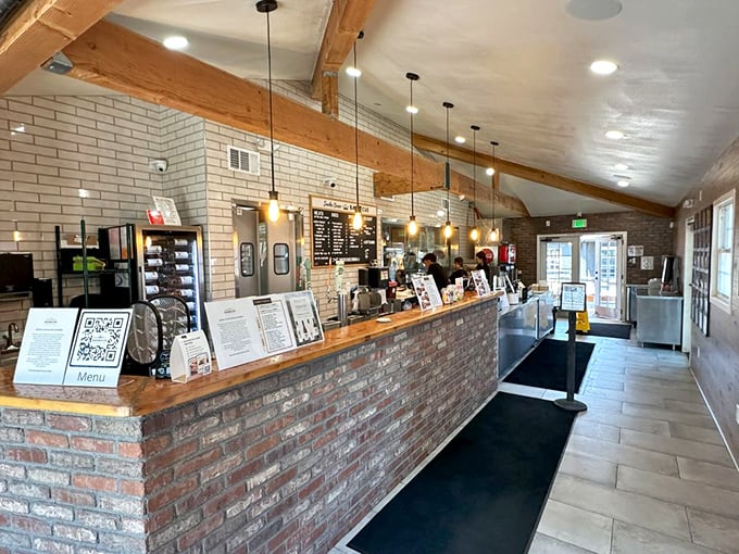 Where brick meets beam in barbecue heaven. The counter service setup promises no pretension—just serious meat magic ahead.