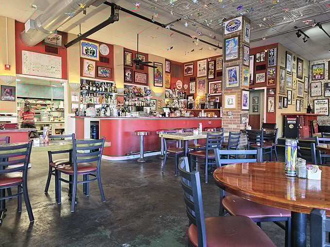 Step inside and the visual feast begins before the food arrives—walls adorned with decades of music history and colorful string lights that twinkle like Texas stars.