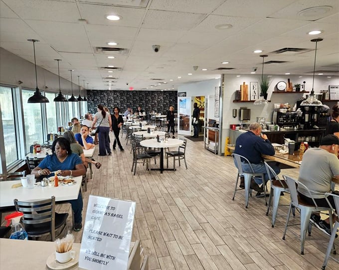 Inside, the bustling dining room hums with conversation and clinking plates—the universal soundtrack of a beloved neighborhood institution.