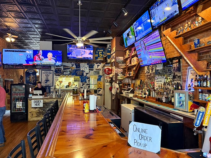 Where sports memorabilia meets sandwich artistry. The polished wooden bar invites you to pull up a stool and stay awhile.