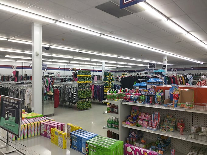 Color-coded clothing racks create a retail rainbow that would make Marie Kondo simultaneously thrilled and terrified. Everything here sparks joy—and bargains.