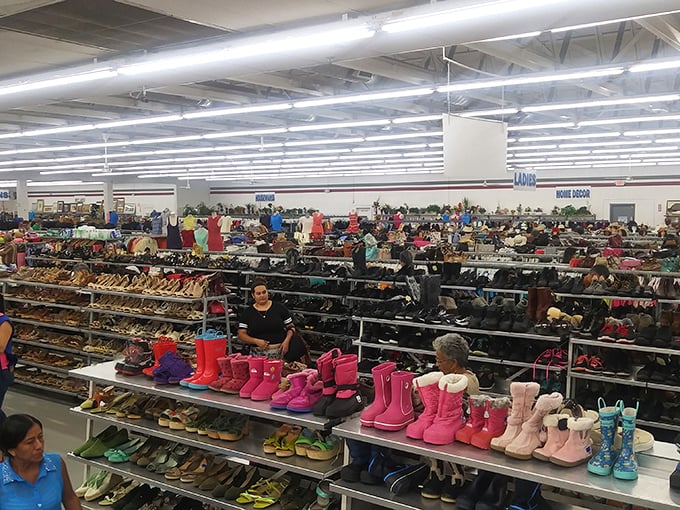 A treasure hunter's paradise stretches to the horizon—rows upon rows of footwear waiting to walk into someone's life story.