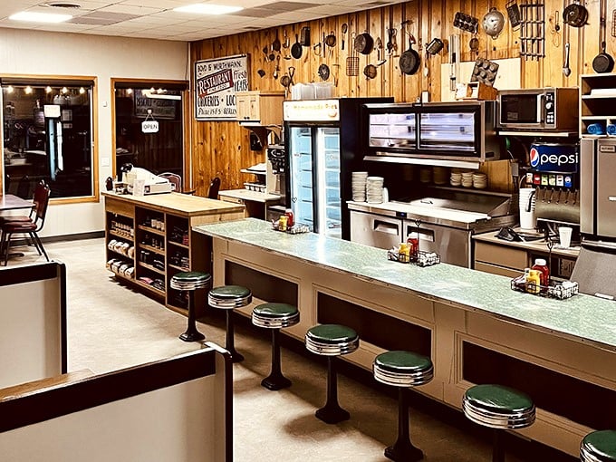 Classic Americana at its finest—where those green counter stools have witnessed more delicious satisfaction than a Food Network highlight reel.