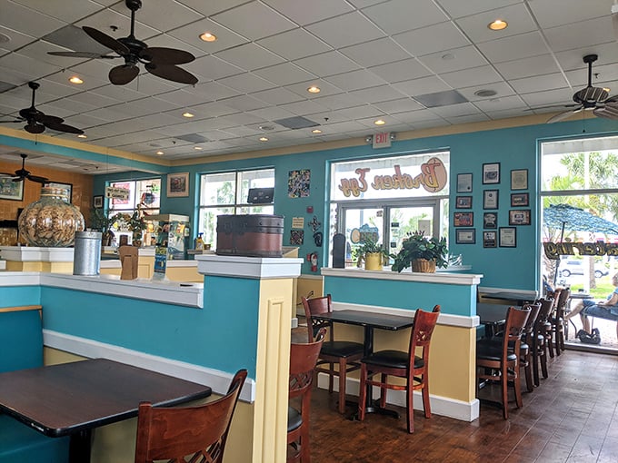 Those turquoise walls aren't just decor—they're a mood, like Florida decided to hug you good morning.