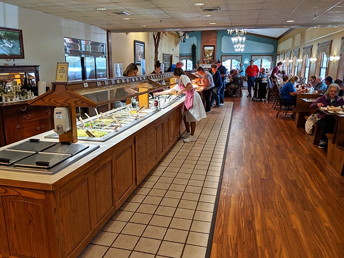 The buffet line at Amish Door—where "I'll just have a small plate" becomes the lie you tell yourself before filling three.