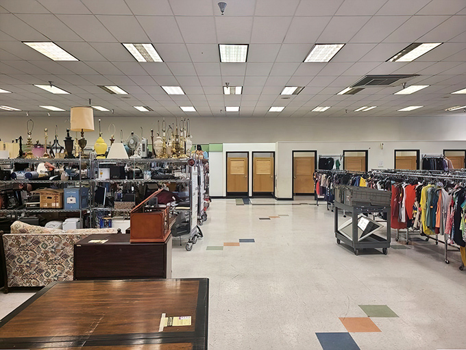Racks upon racks of possibility stretch before you in this organized treasure hunt arena, where yesterday's fashion becomes tomorrow's find.