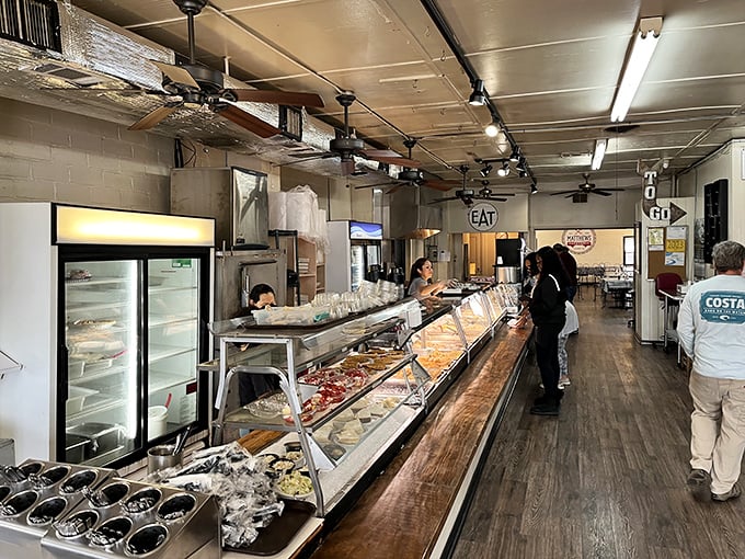The cafeteria line at Matthews is where dreams come true, one scoop of comfort food at a time.