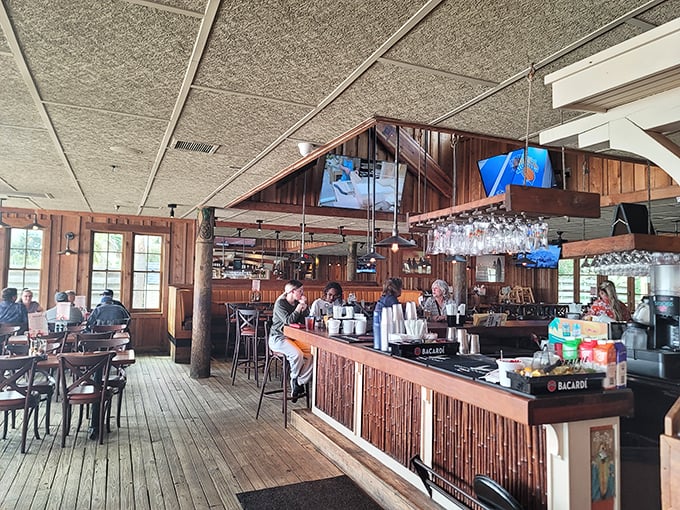 Rustic wooden beams and nautical charm create the perfect backdrop for seafood indulgence. Vacation mode: activated!