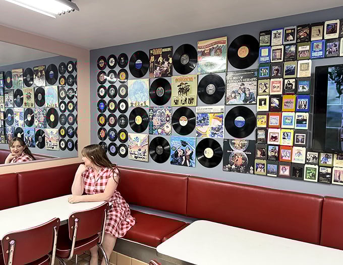 Vinyl records transform ordinary walls into a time machine. This isn't decoration—it's a musical history lesson served with a side of nostalgia.