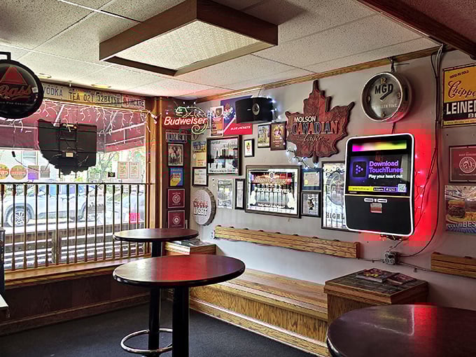Where beer signs glow like beacons and memorabilia tells stories older than some of the patrons. This isn't decoration—it's a living museum of good times.