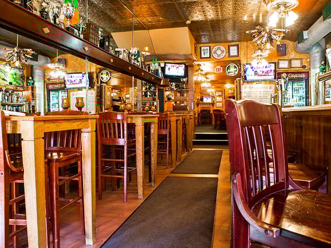 Step inside and you're transported across the Atlantic – rich wood, warm lighting, and that unmistakable pub atmosphere that says "stay awhile."