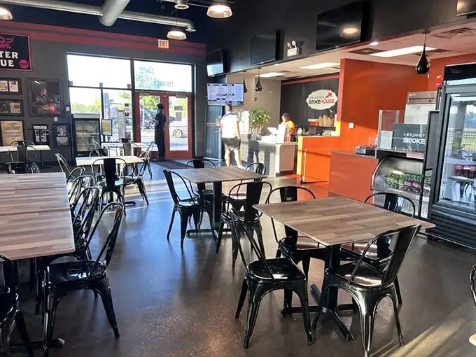 No pretentious frills here—just a clean, modern space where the star attraction is what comes out of the smoker, not what hangs on the walls.