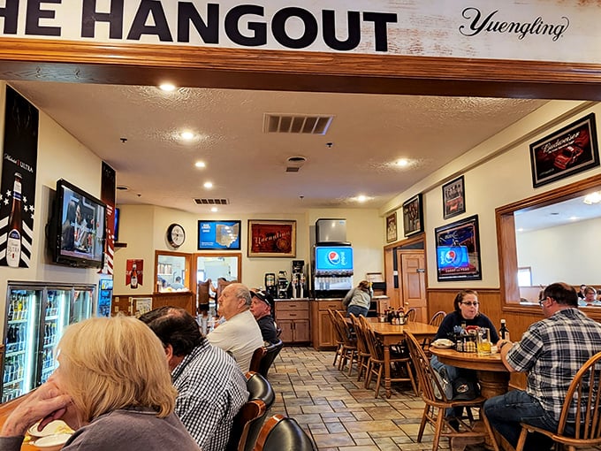 Where everybody knows your name—or will by dessert. The Hangout's interior blends classic diner comfort with that "I'm-among-friends" vibe that no chain restaurant can manufacture.