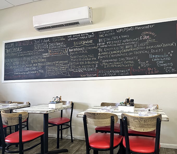 That chalkboard menu isn't just decoration—it's a roadmap to happiness. Each handwritten item represents a culinary adventure waiting to happen.