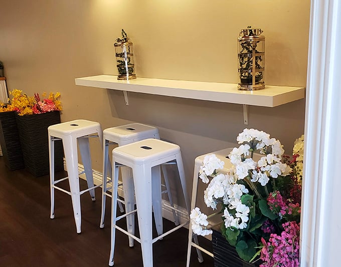 Minimalist chic meets sweet retreat. These white stools aren't just seating—they're front-row tickets to the greatest sugar show in Philly.