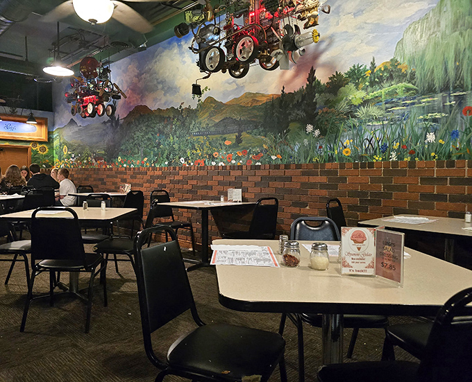 The dining room's pastoral murals and whimsical tractor decorations create an atmosphere that's part Italian countryside, part Ohio charm—a uniquely Akron interpretation of la dolce vita.