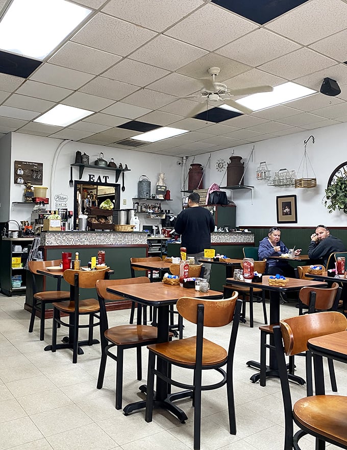 Step inside and you're greeted by wooden tables, vintage decor, and the comforting hum of a diner that knows its purpose in life.