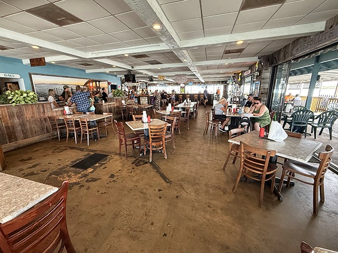 No white tablecloths here—just honest wooden tables, casual vibes, and the promise of seafood that doesn't need fancy surroundings to impress.