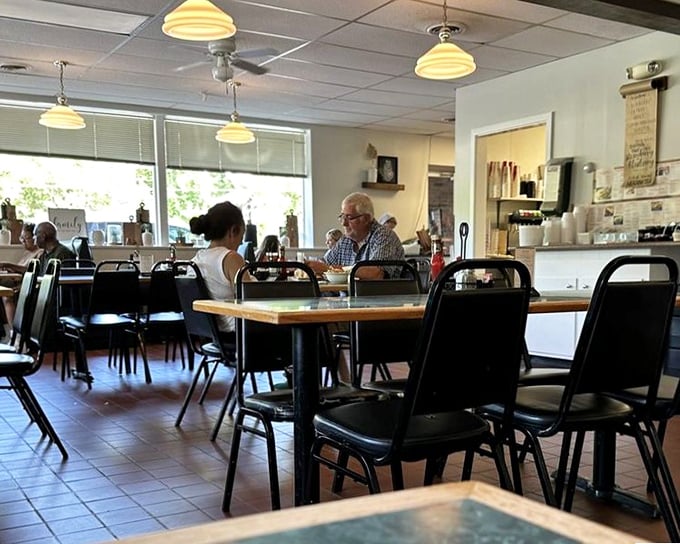 Simple tables, comfortable chairs, and conversations that flow as freely as the coffee—this is dining without pretension at its finest.