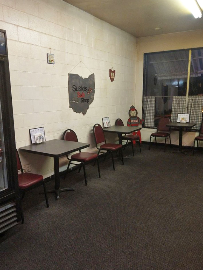 The dining room at Susie's is a time capsule of simpler days. Those burgundy chairs have supported generations of happy eaters mid-sandwich euphoria.
