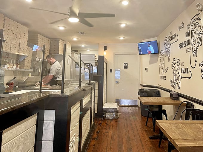 Inside, the no-frills interior with wooden tables and white brick walls lets you know they're focused on what matters—the food, not fancy decor.