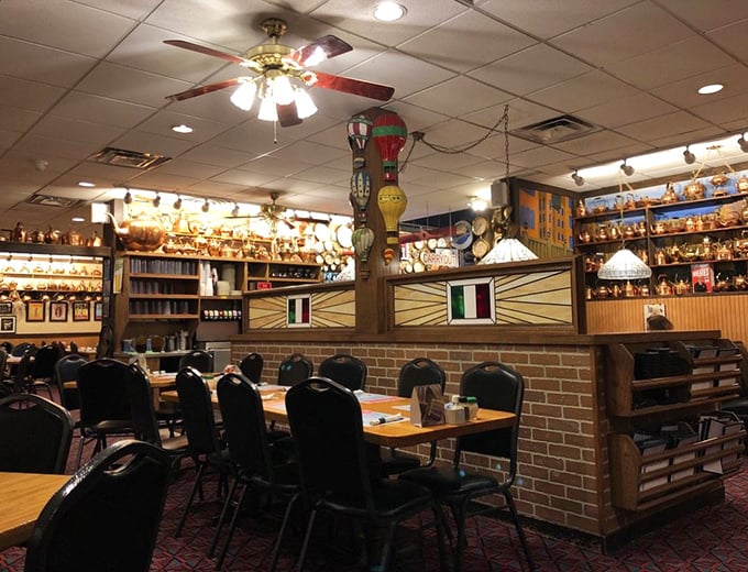 The dining room's collection of miniature bottles isn't just decor—it's a museum of memories spanning decades of Columbus celebrations.