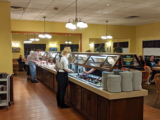 The buffet line at Olde Dutch is where dreams come true – a parade of homestyle dishes waiting to be discovered by eager diners.