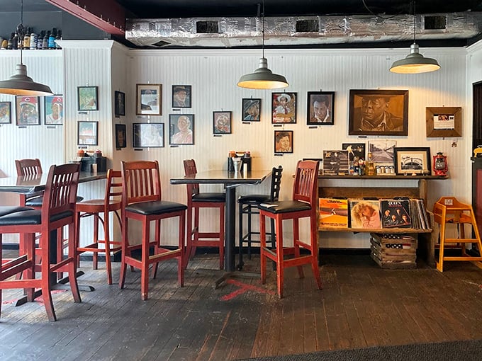 Inside, vintage portraits and vinyl records create a living room vibe that says, "Stay awhile, the brisket's worth it."