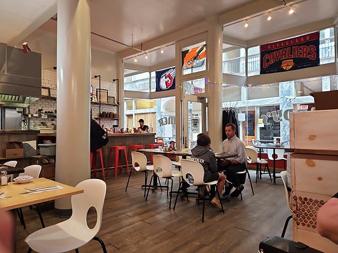 Sports fans and business folks alike find common ground at these tables, united by the universal language of perfect eggs.