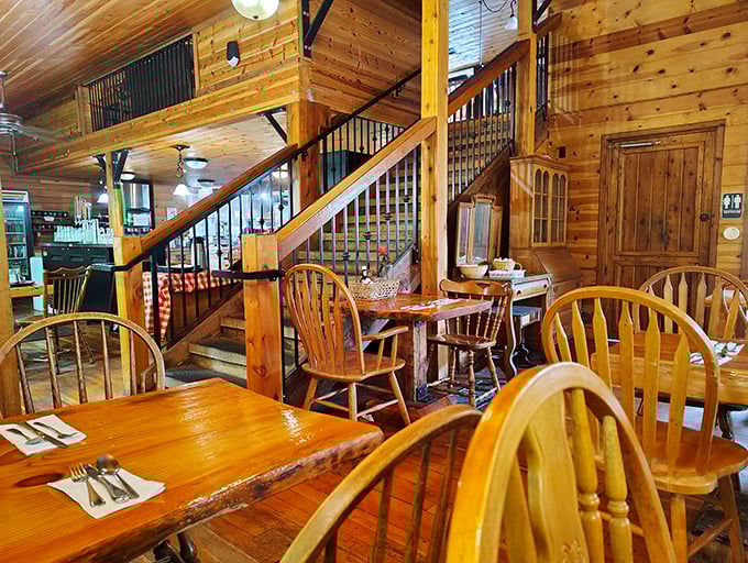 Inside, knotty pine walls and Windsor chairs create that "grandma's cabin meets gourmet hideout" vibe that makes you want to linger over a second cup of coffee.