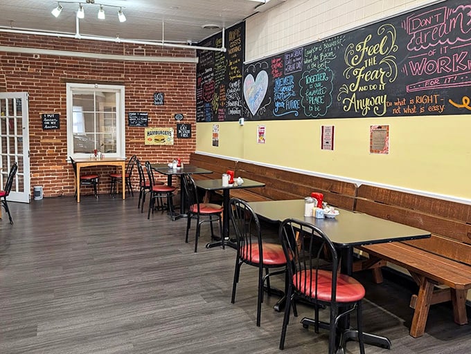 Chalkboard wisdom and exposed brick create that perfect blend of homey and hip—the kind of place where both your grandma and your hipster nephew feel equally at home.