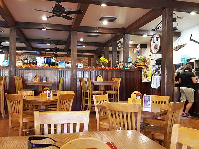 Step inside where exposed beams and rustic charm create the perfect atmosphere for serious comfort food dining.