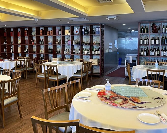 White tablecloths meet impressive wine displays in this dining room where the focus is squarely on what matters most—the food.