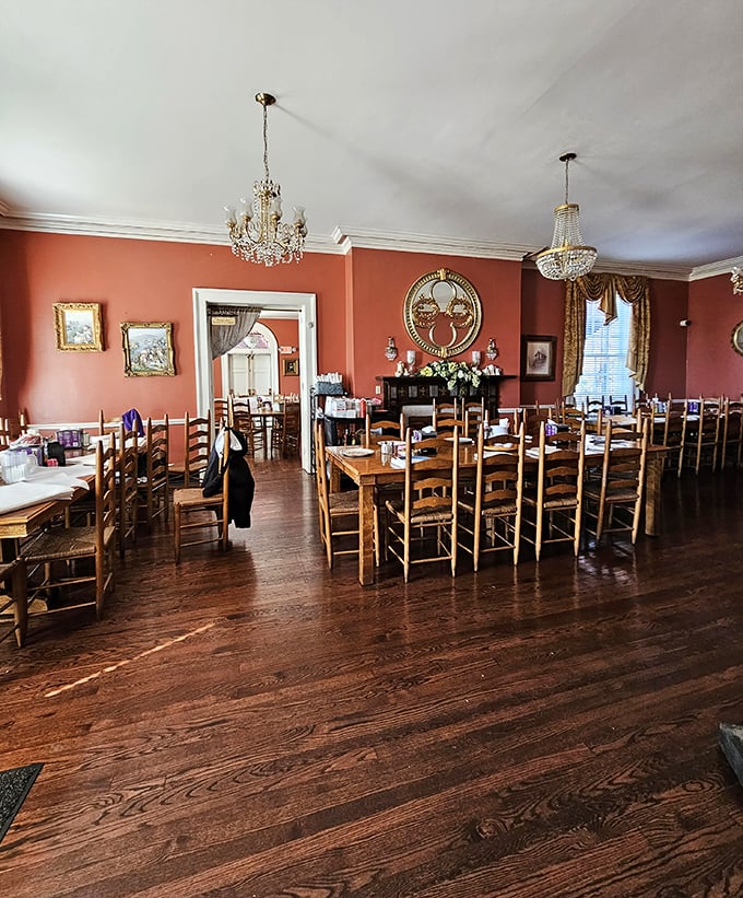 Crystal chandeliers illuminate communal tables where strangers become family, all united by the universal language of "please pass the biscuits."