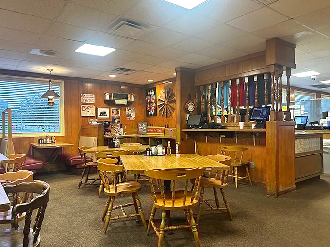 Wood-paneled walls and sturdy chairs tell stories of countless conversations over coffee. This isn't décor—it's a time capsule of Fort Worth dining history.
