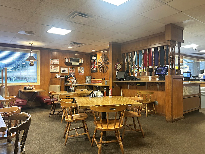 Wood-paneled walls and sturdy chairs tell stories of countless conversations over coffee. This isn't décor—it's a time capsule of Fort Worth dining history.